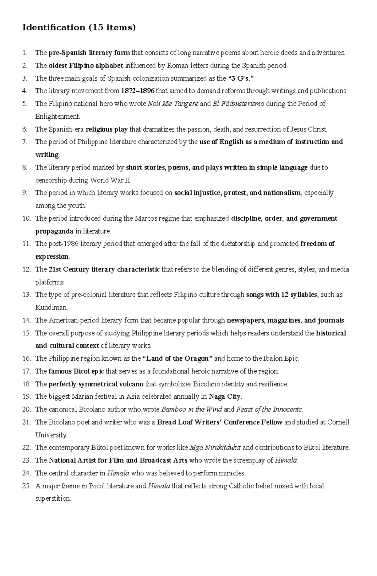 Philippine Literature Overview: Key Concepts & Figures (Activity) - Studocu