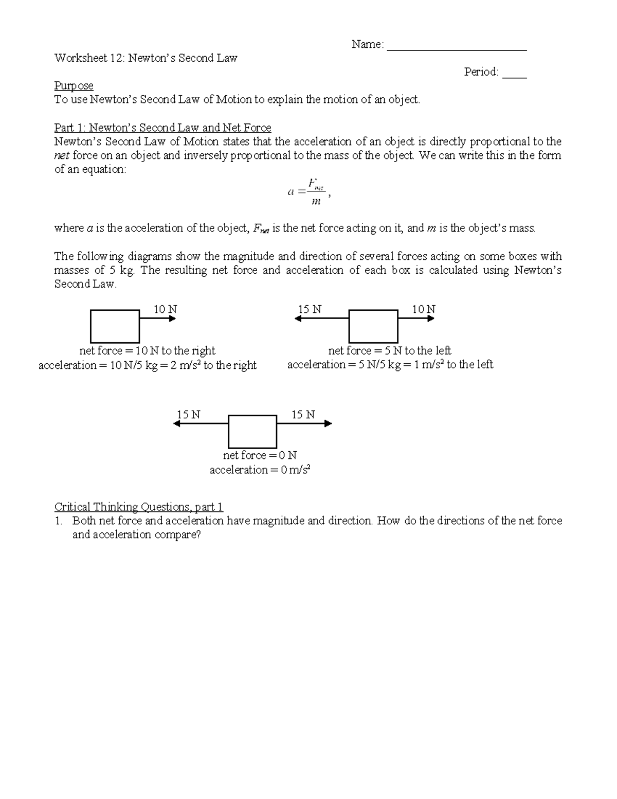 Worksheet 12: Newton's Second Law & Forces Analysis - Studocu