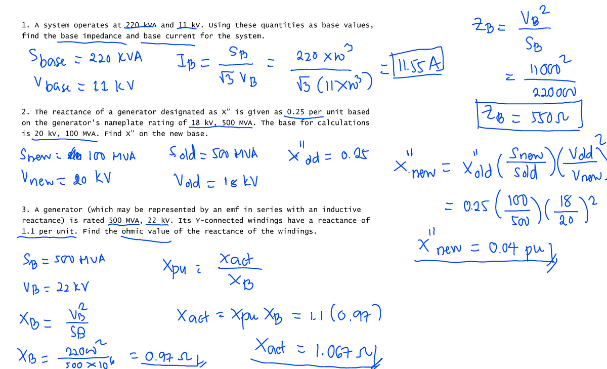 Per Unit Calculation Examples for Power Systems (ELEC 305) - Studocu