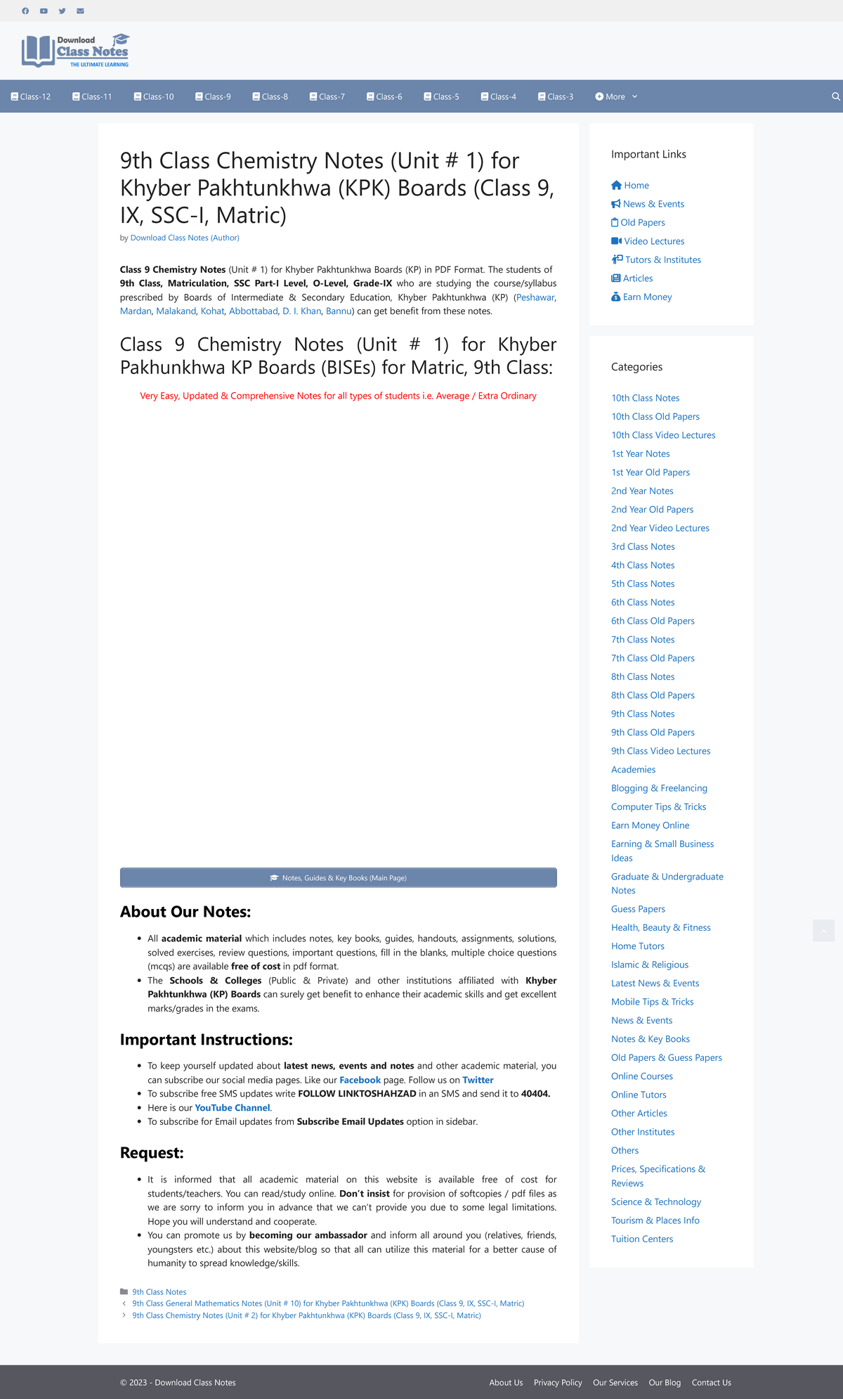 Class 9 Chemistry Notes (Unit 1) for KP Boards - Matriculation Guide ...