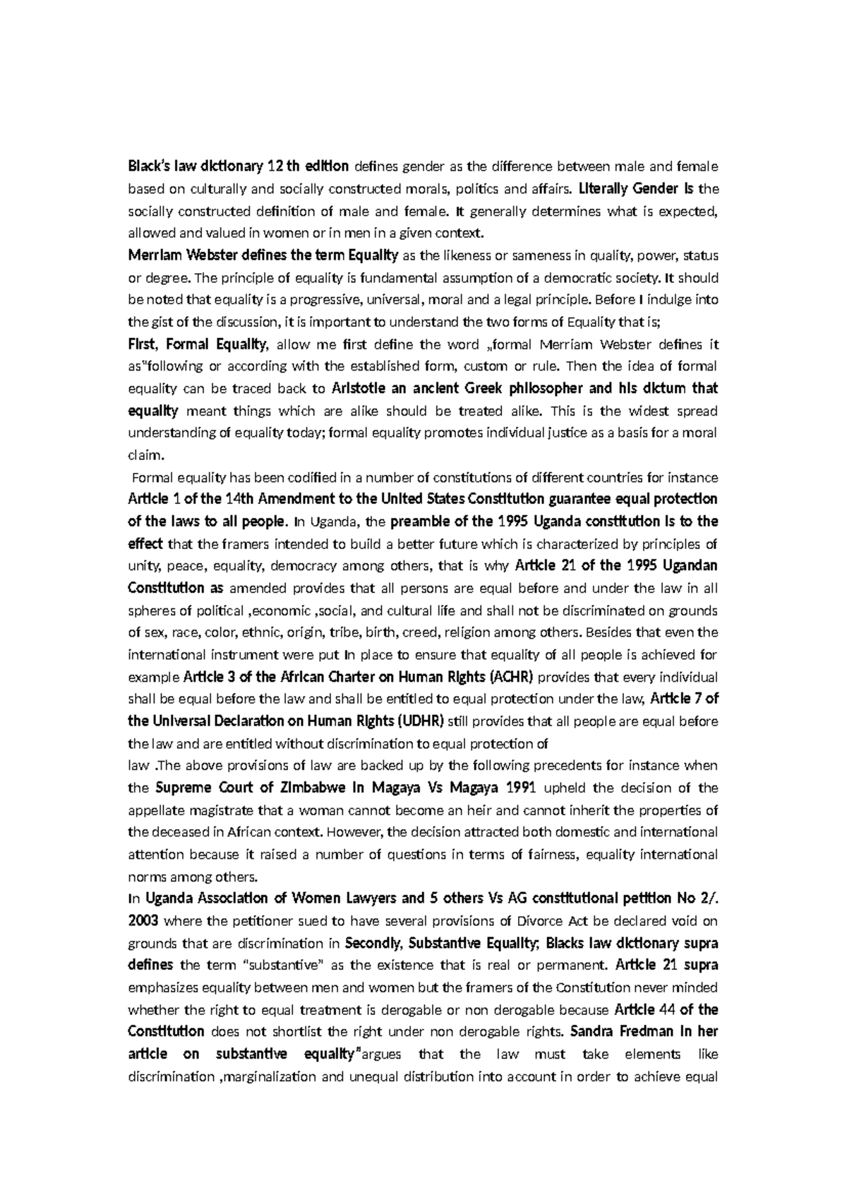 Gender and the Law: Understanding Equality and Justice in Legal ...