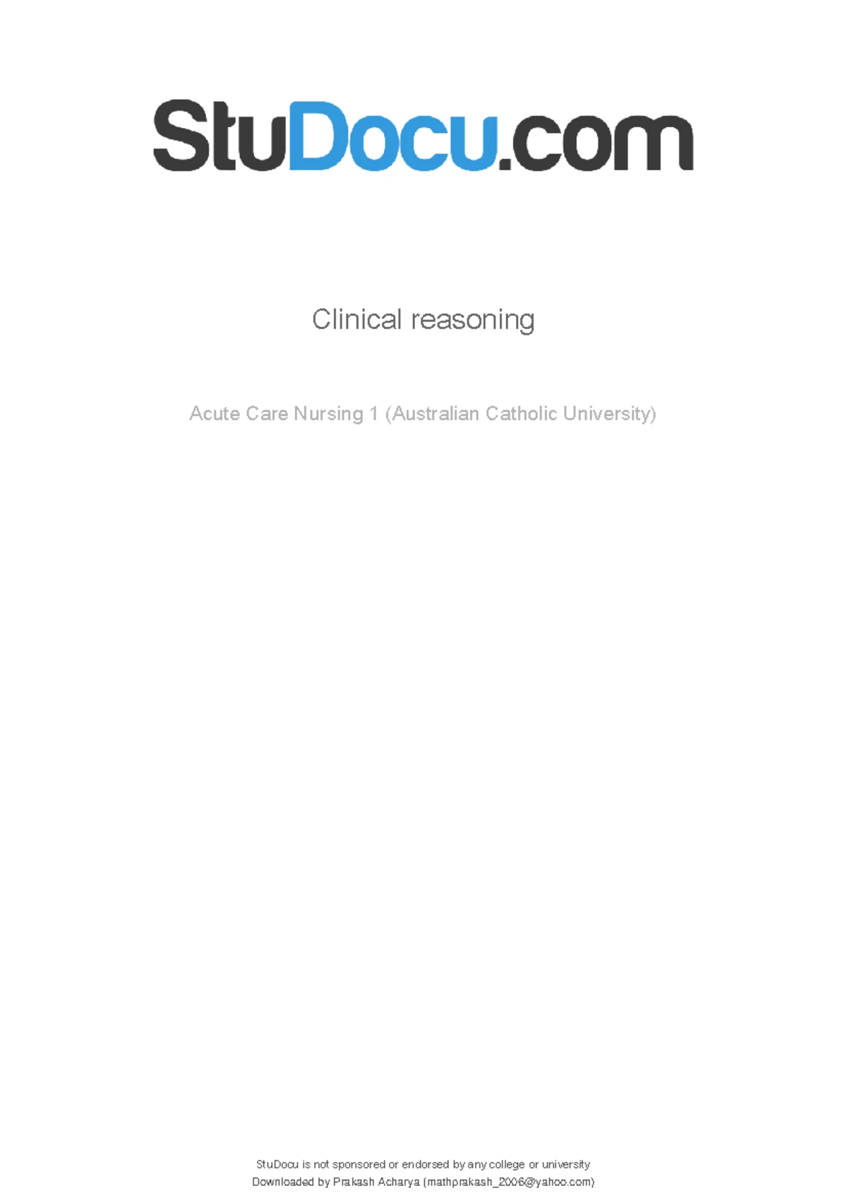 Sample case study 1 - Case Study- Introduction Clinical reasoning plays ...