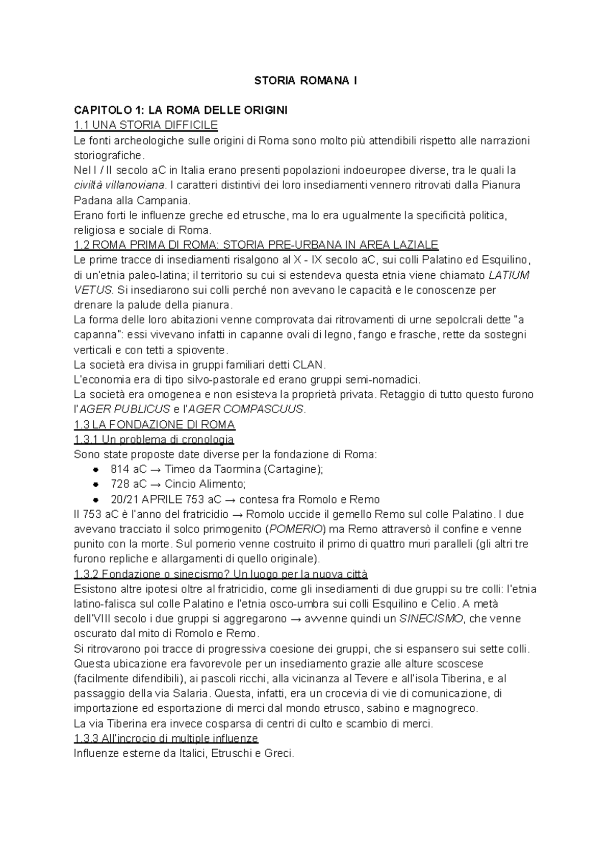 Riassunto di Storia Romana: Capitoli 1-11 (Corso STORIA ROMANA I) - Studocu