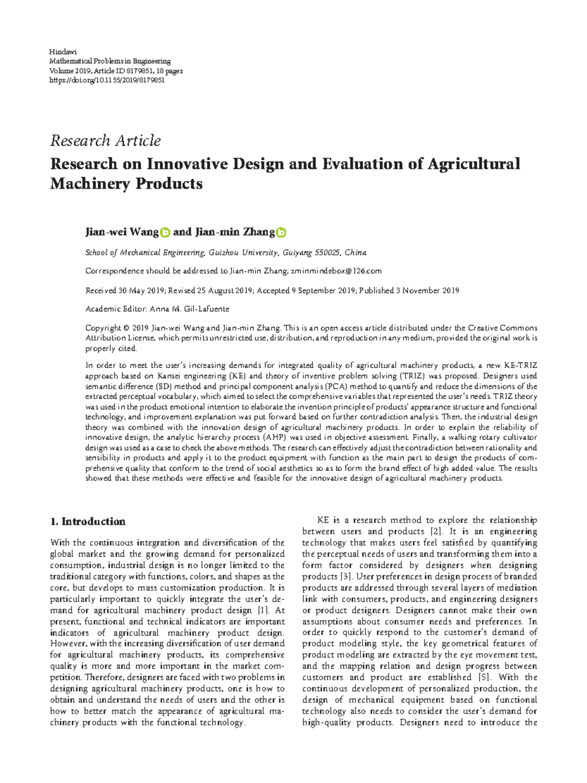 Research on Innovative Design and Evaluation of Ag - Research Article ...
