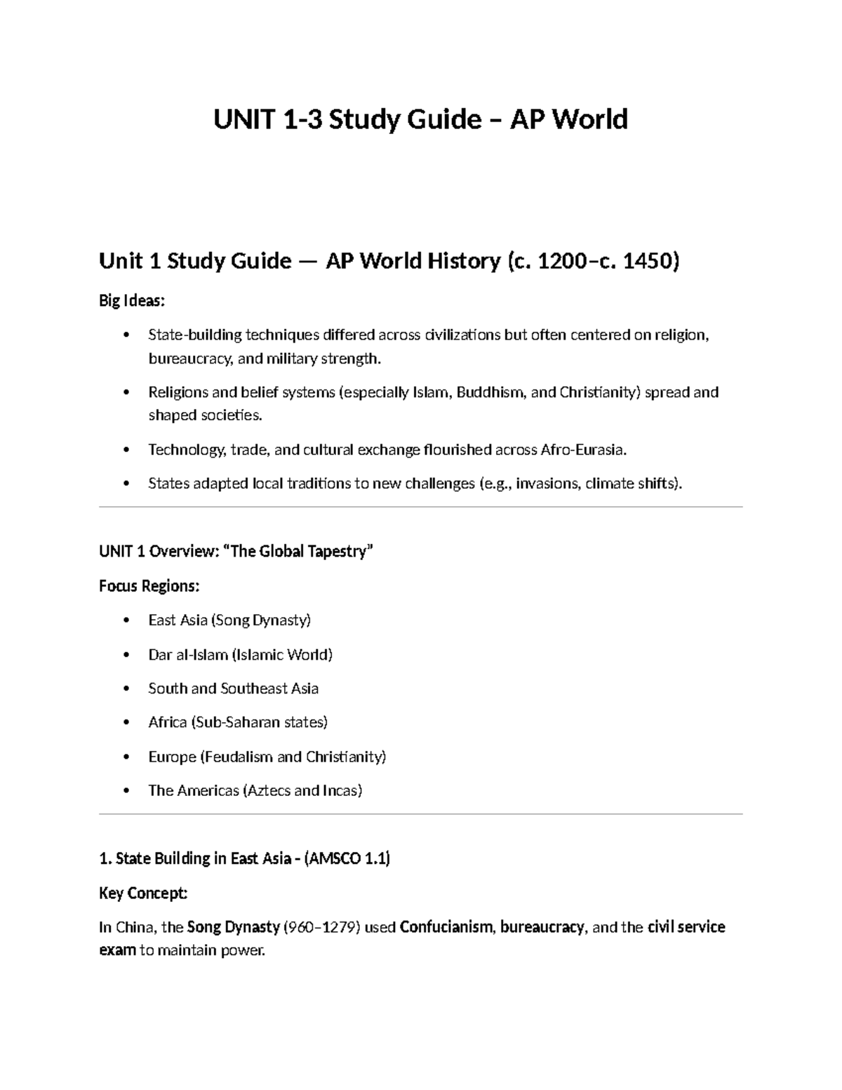 Unit 1-3 AP World History Study Guide (c. 1450-1750) Key Concepts - Studocu