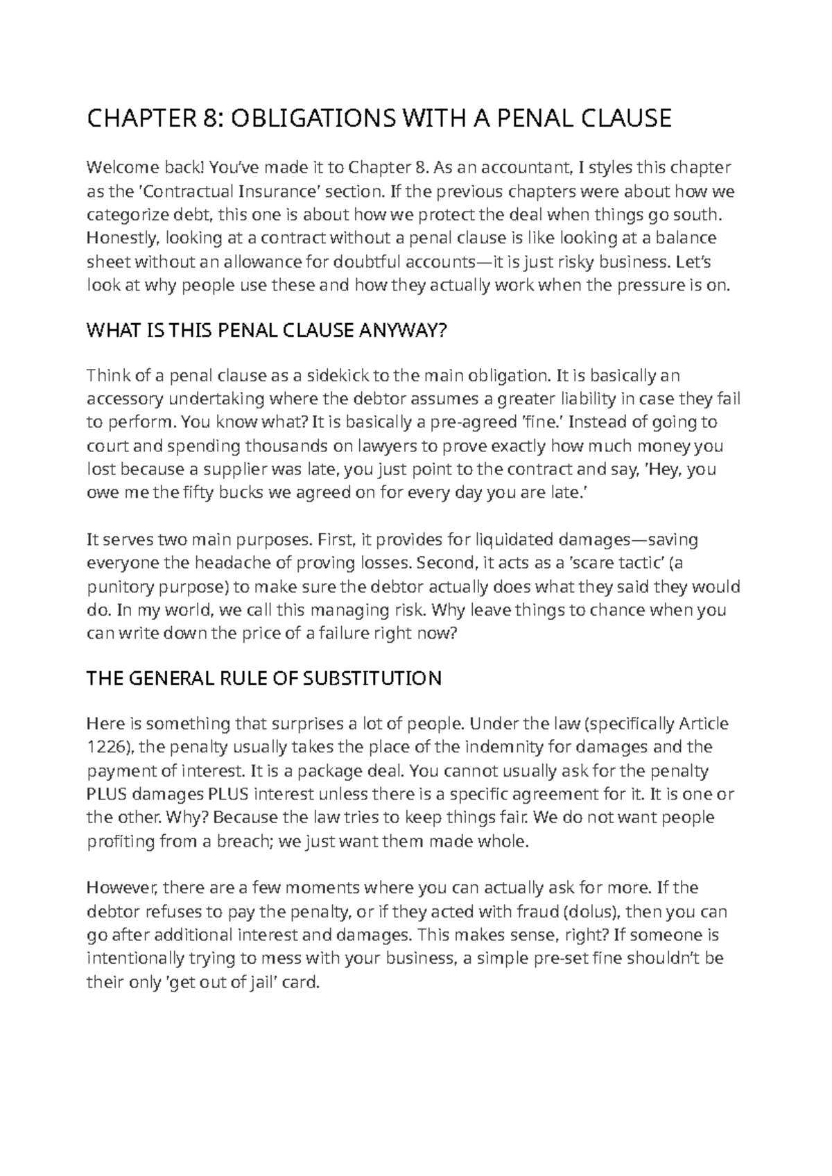 CHAPTER 8: OBLIGATIONS WITH A PENAL CLAUSE - Income Tax Calculation ...