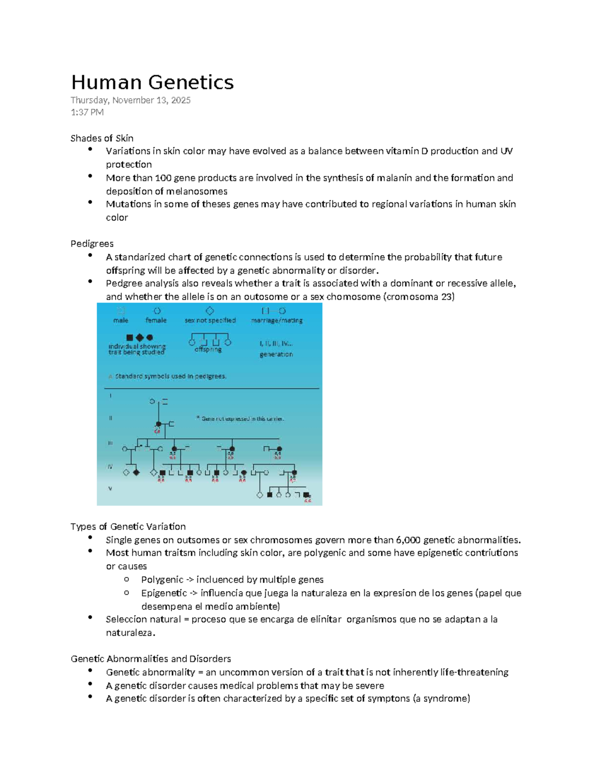 Human Genetics - BIOL3061: Skin Color Variations and Genetic Disorders ...