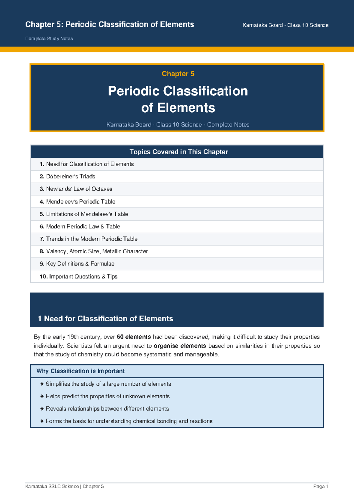 Karnataka SSLC Class 10 Science: Chapter 5 Periodic Classification ...