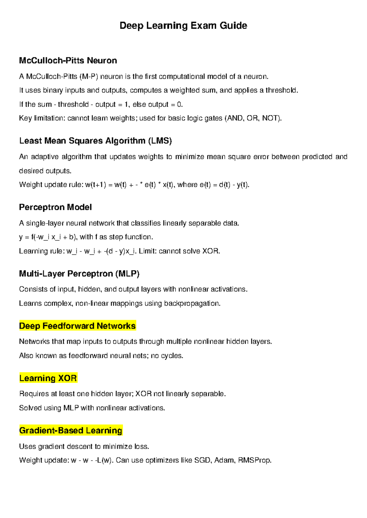 Deep Learning Exam Guide (CS101) - Studocu
