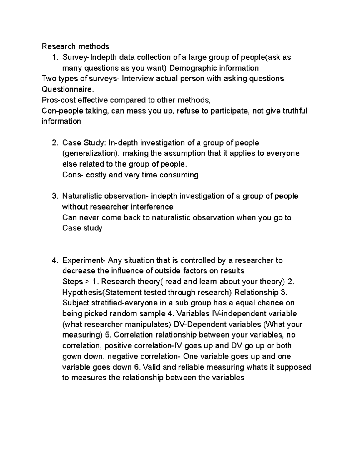 Sociology notes - Research methods 1. Survey-Indepth data collection of ...