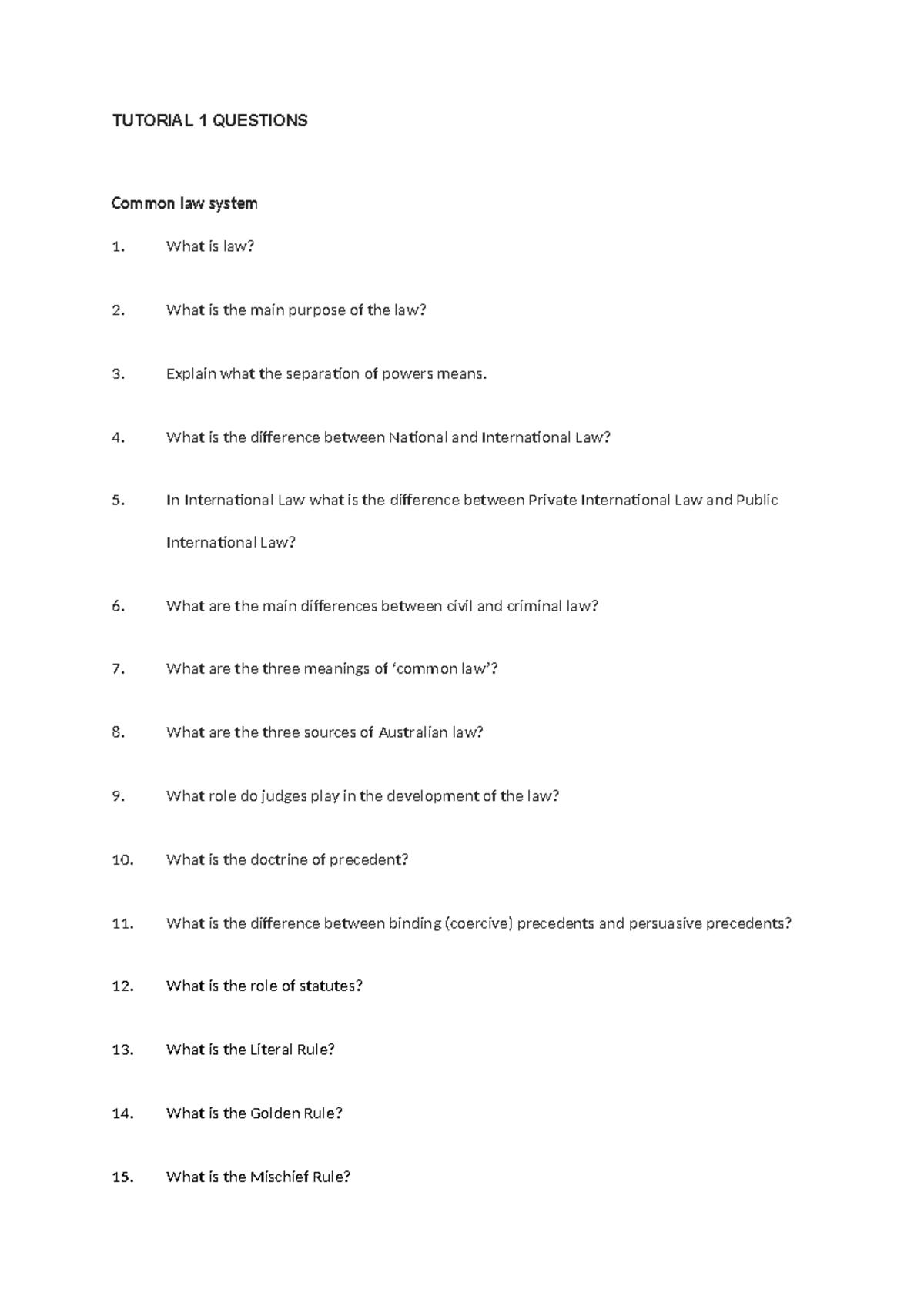 BU 1112 - Common Law System Tutorial 1 Questions and Answers - Studocu