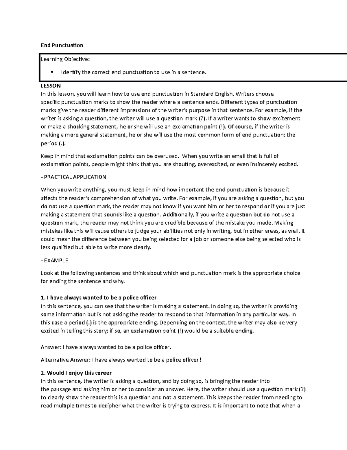 End ponctuation - End Punctuation Learning Objective: Identify the ...