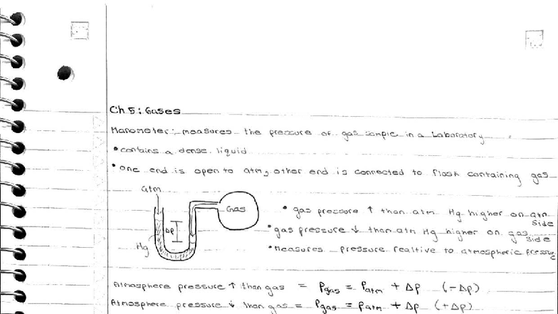 Ch5: Gases - Manometer Pressure Measurements in Lab - Studocu