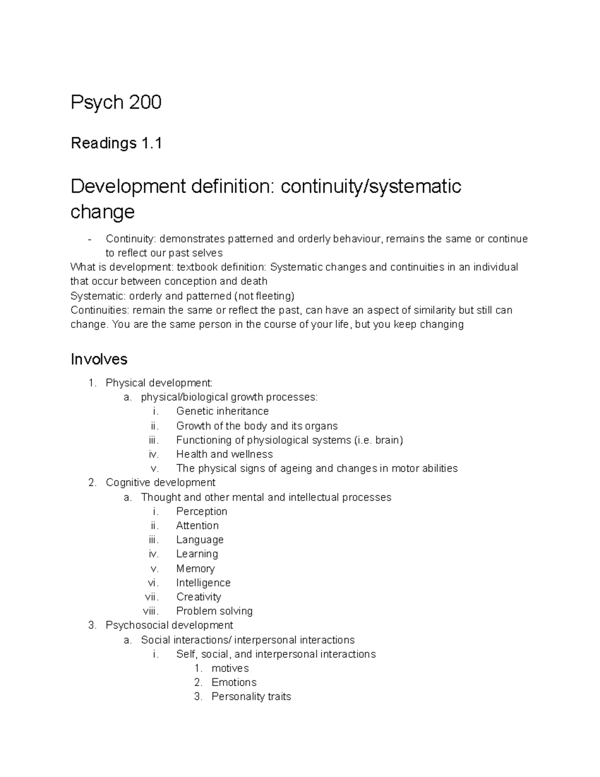 Psych 200-6 Lecture Notes: Development Across the Lifespan - Studocu