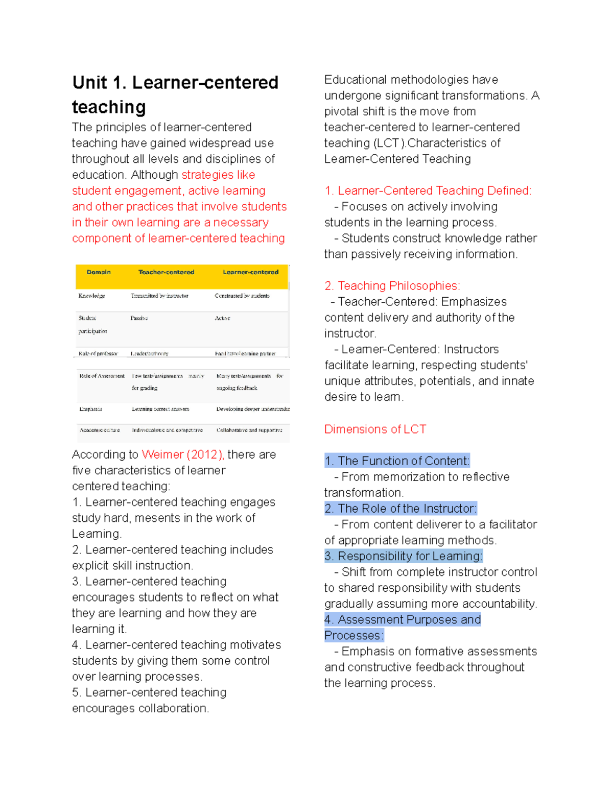 Understanding Learner-Centered Teaching: Principles & Strategies (EDU 101) - Studocu