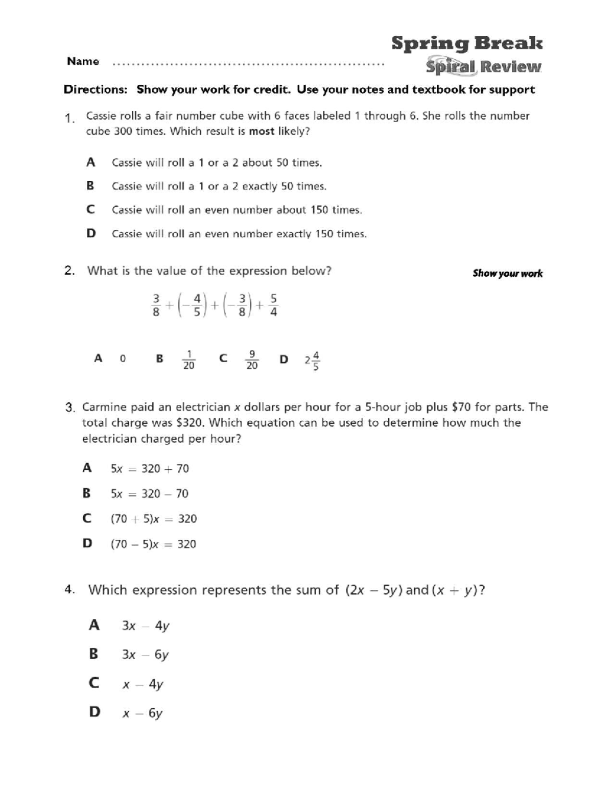 Spring Break Spiral Review 7th Grade Math - Studocu