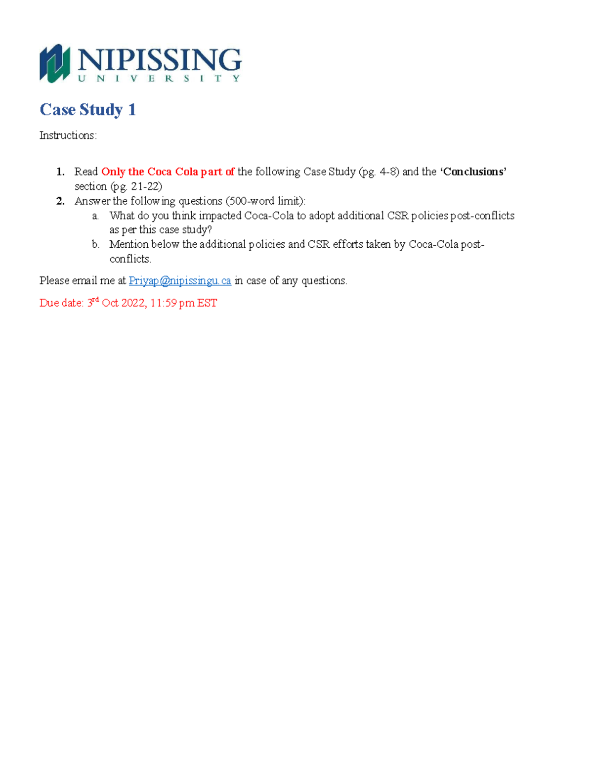 Case Study 1: Coca-Cola's CSR Policies and Conflicts Analysis - Studocu