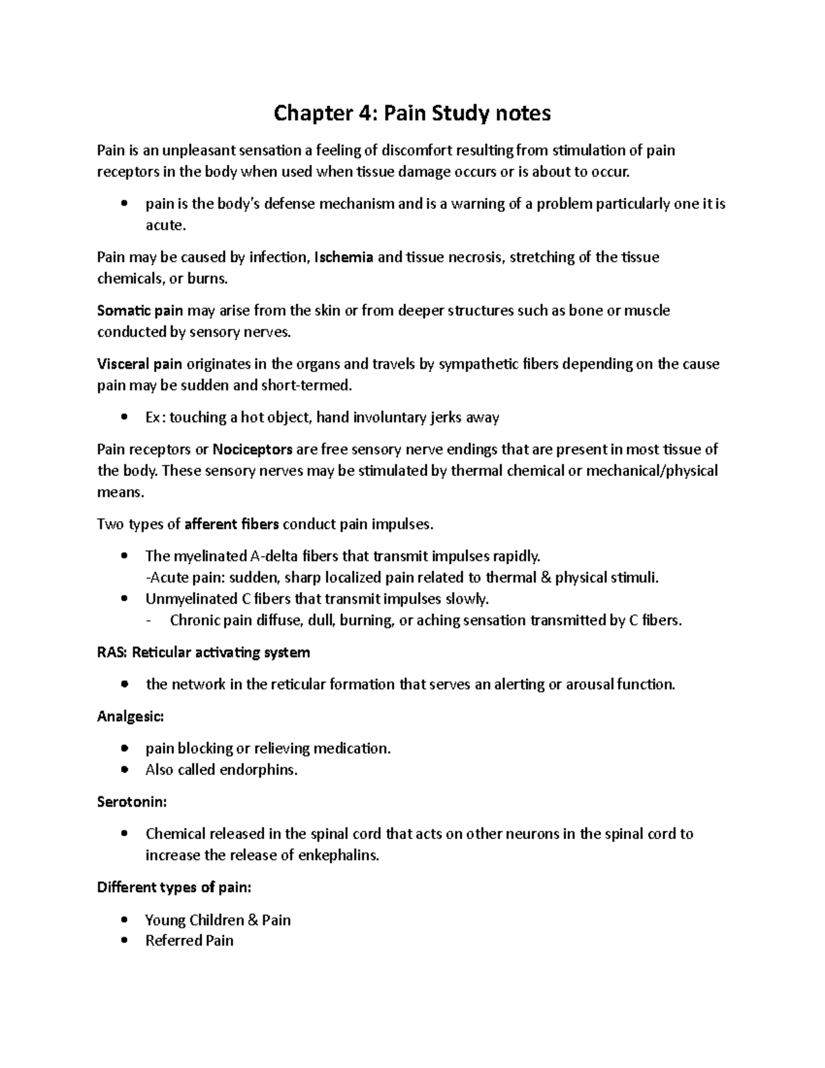 Chapter 4: Comprehensive Pain Study Notes for Health Sciences - Studocu