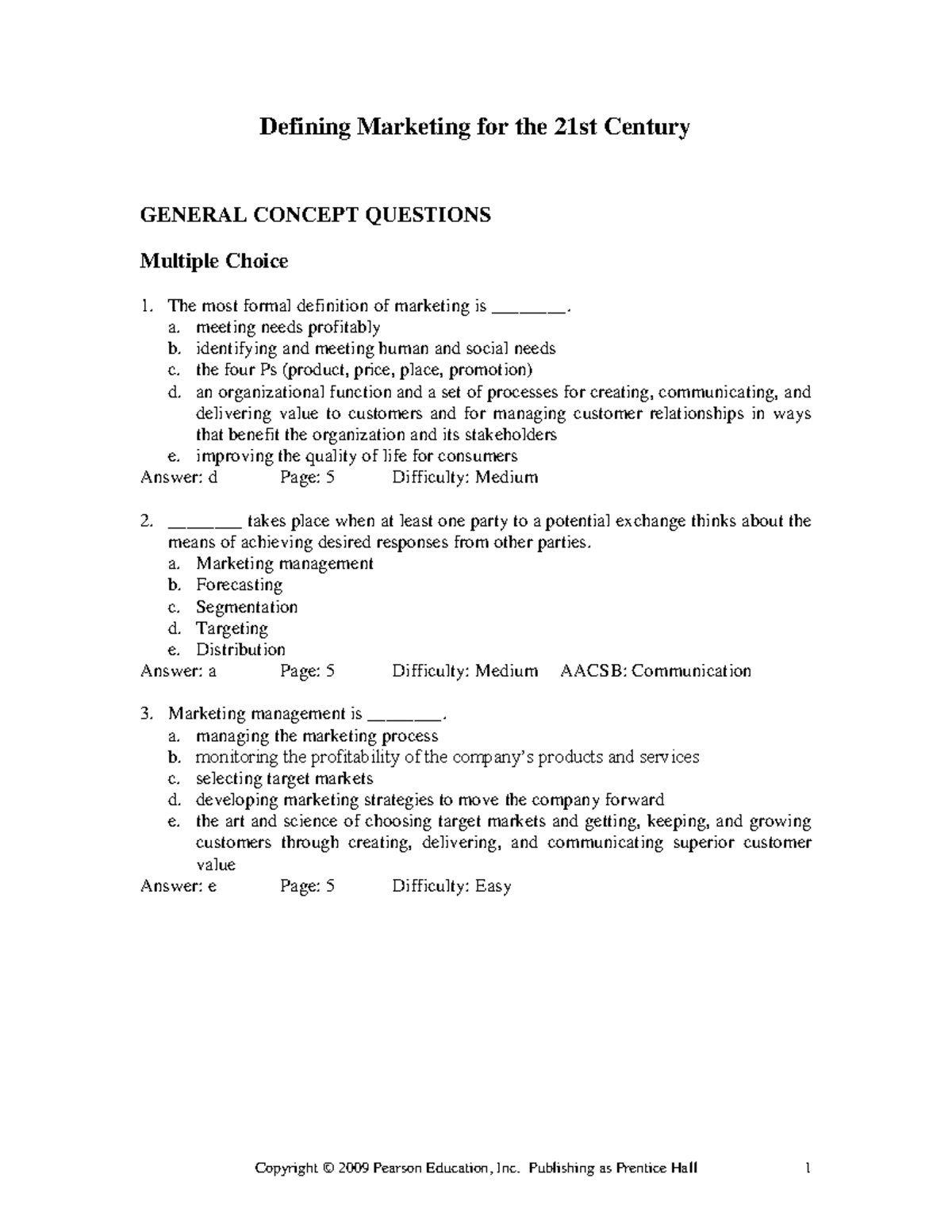 Marketing Concepts: MCQ Review for Course CODE - Marketing 101 - Studocu