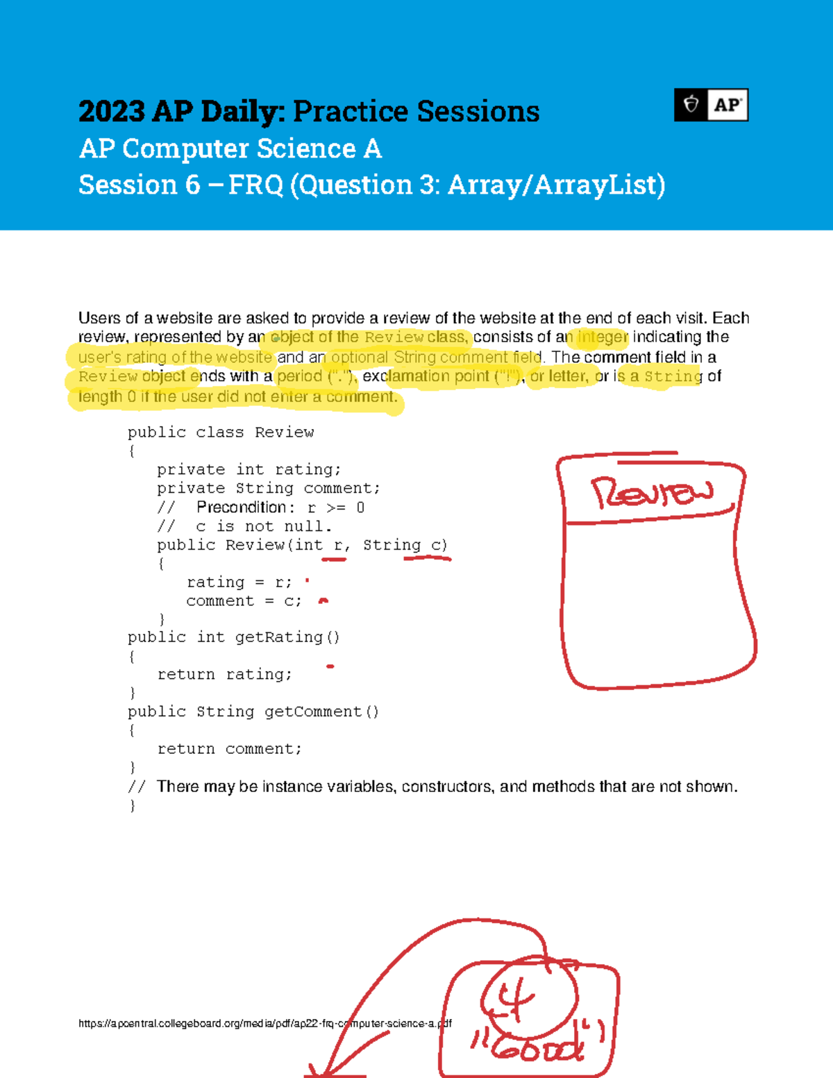 AP Computer Science A (AP) Final Exam Review on Array/ArrayList - Studocu