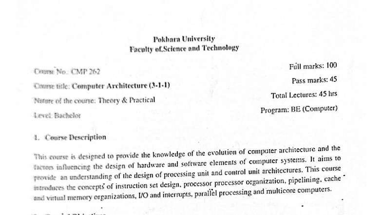 Computer Architecture Syllabus - CMP 262 (BE Computer) - Studocu