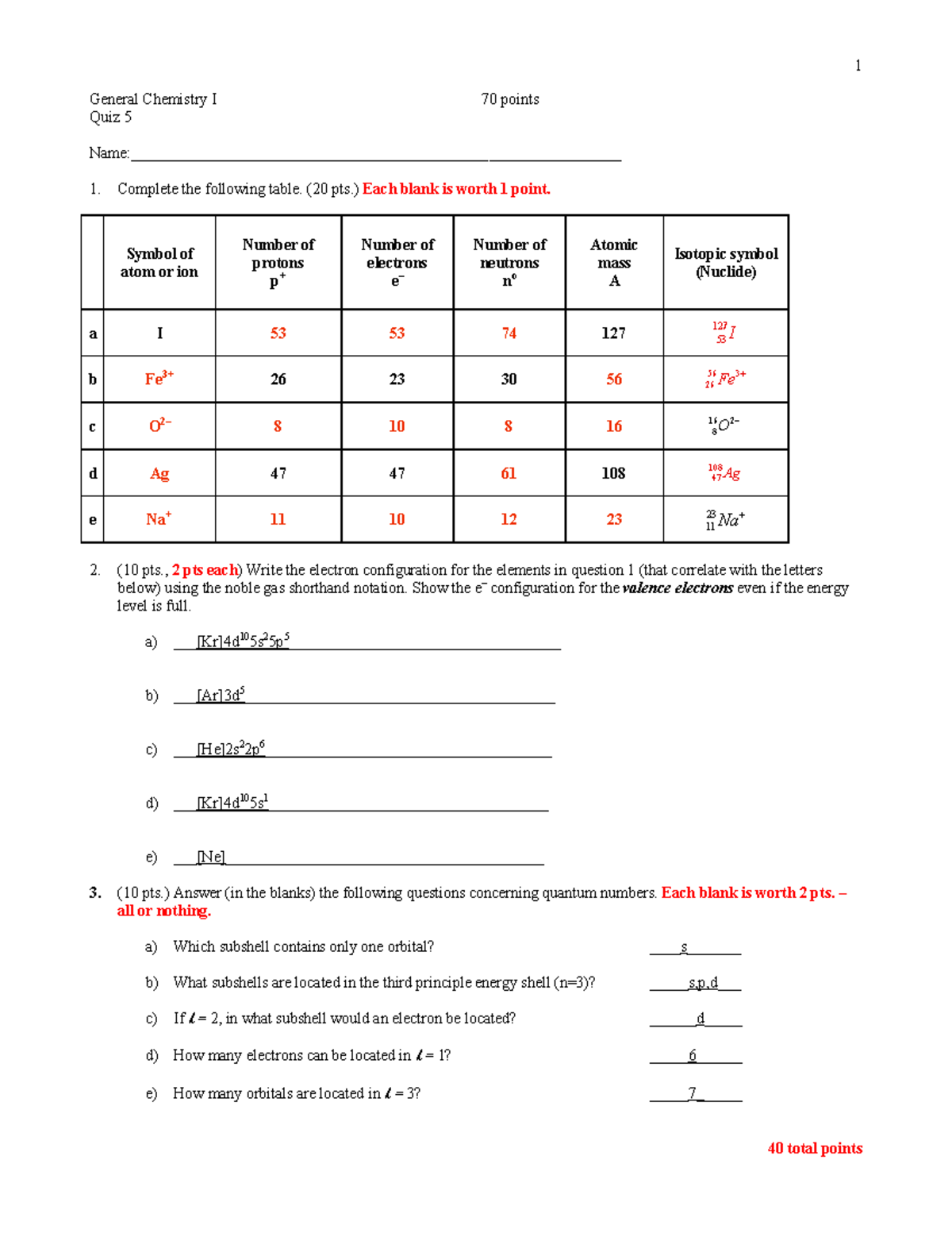 General Chemistry I Quiz 5: Chapter 6 Sample Exercise (70 pts) - Studocu