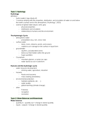 Hydrology Concepts and Water Management: Lecture Notes (Course Code ...