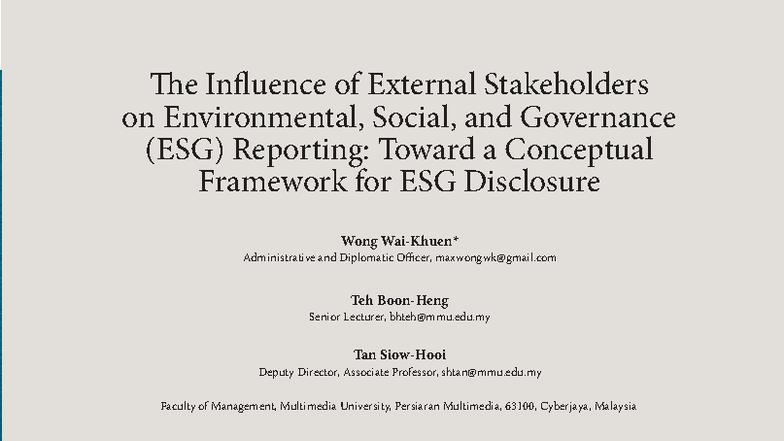 The Influence of External Stakeholders on ESG Reporting: A Conceptual ...