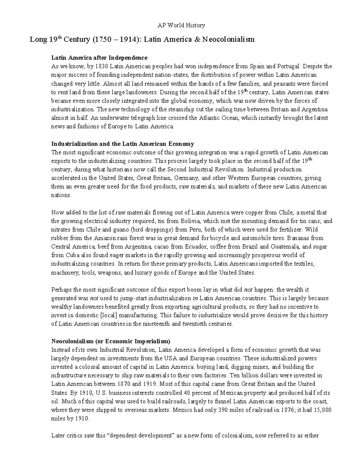 AP World History: Latin America's Neocolonialism (1750-1914) Overview ...