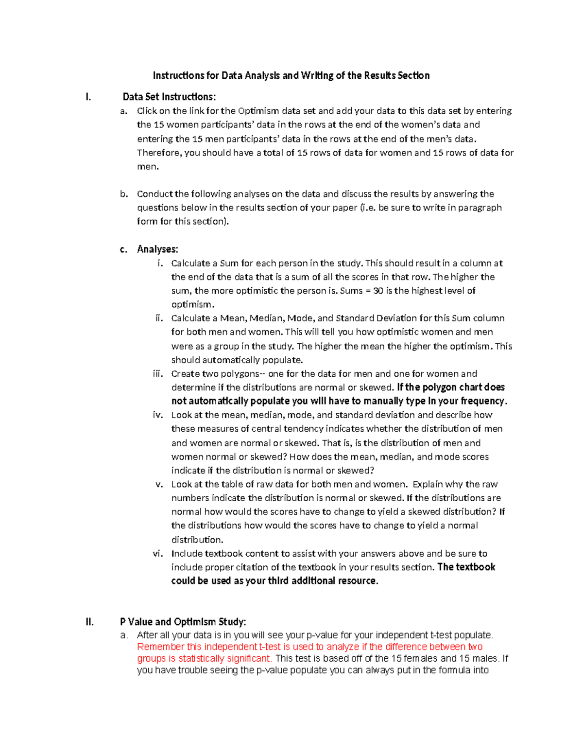 STA2010 Data Analysis Instructions: Optimism Data Set - Studocu