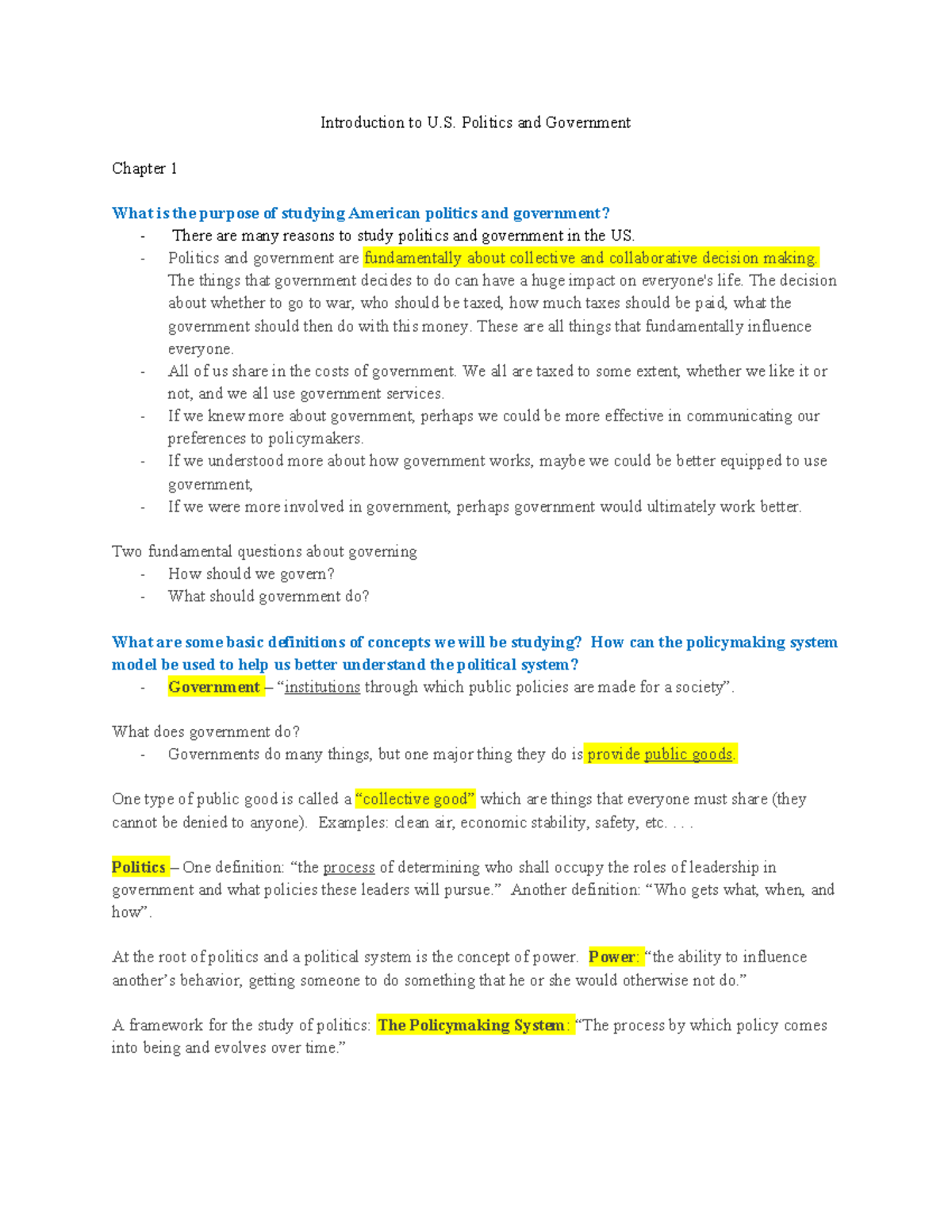 Final Exam Study Guide for U.S. Government and Politics (GVMT 101 ...