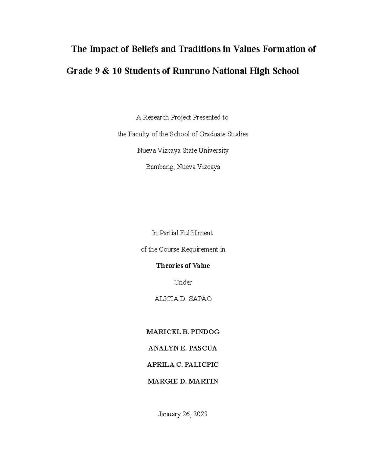 The Impact of beliefs and traditions in values formation of students ...