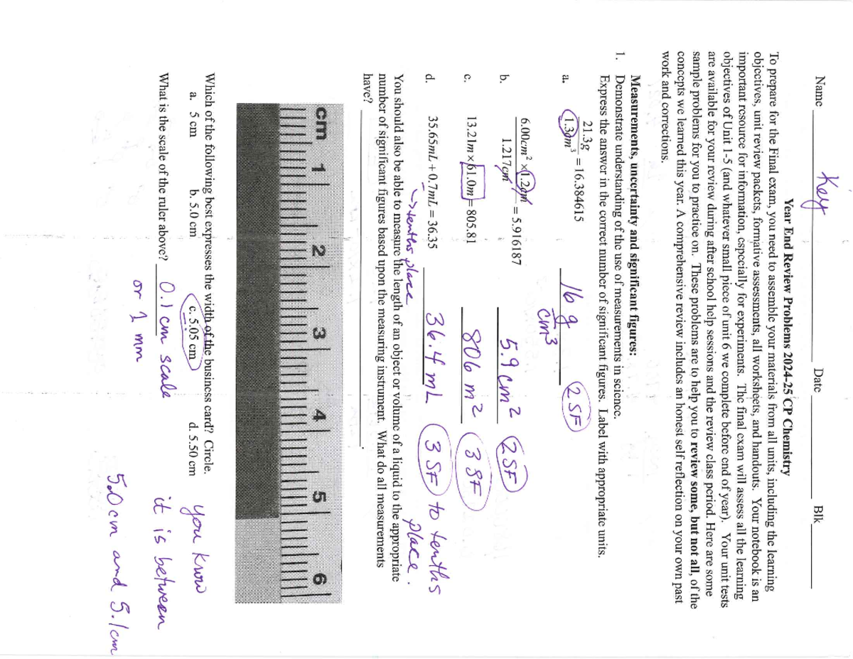 Chem 101: Final Exam Review on Measurements & Significant Figures - Studocu