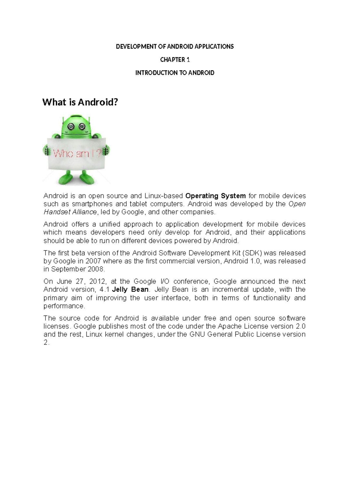 Chapter 1 - Introduction to Android Application Development (CS101 ...