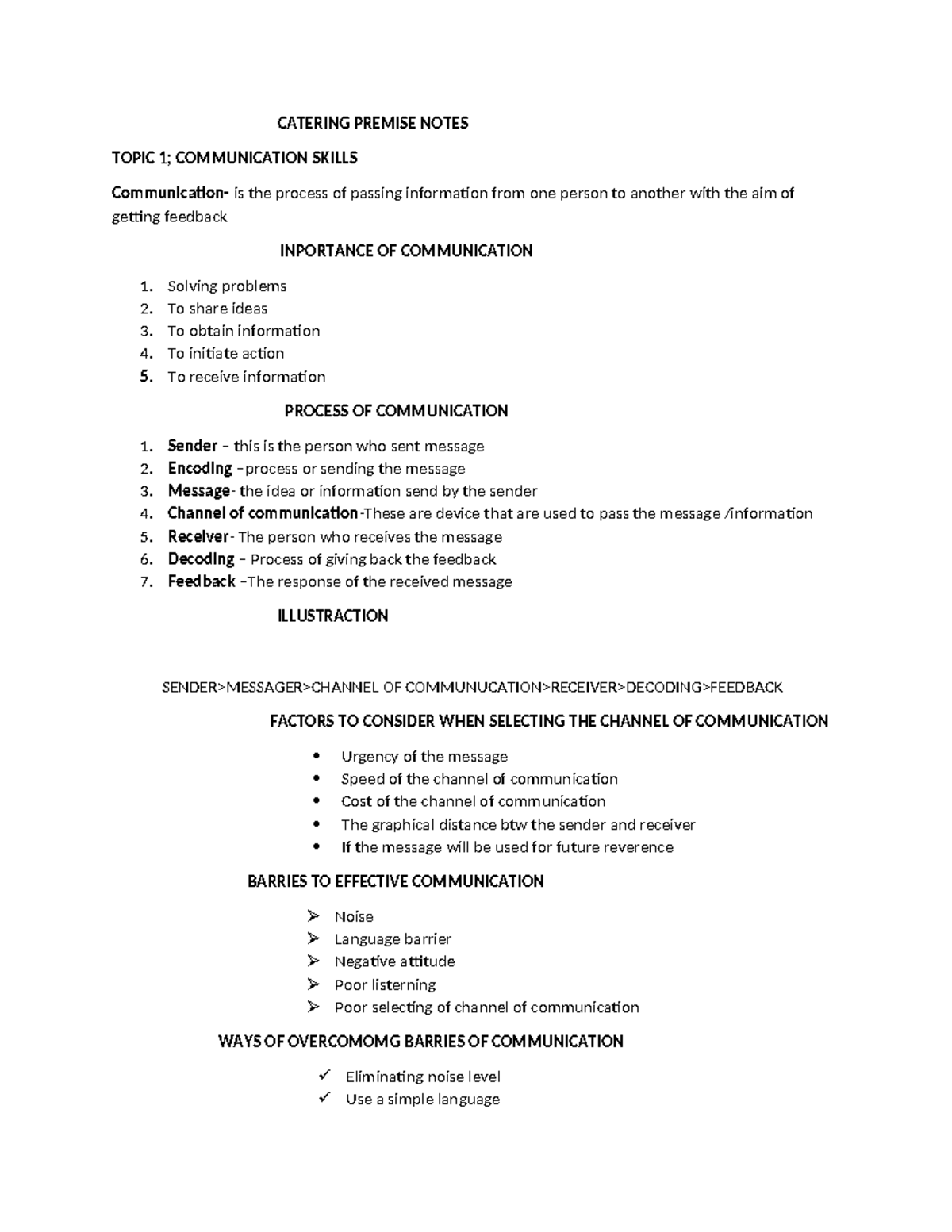 CATERING PREMISE NOTES: COMMUNICATION SKILLS OVERVIEW - Studocu