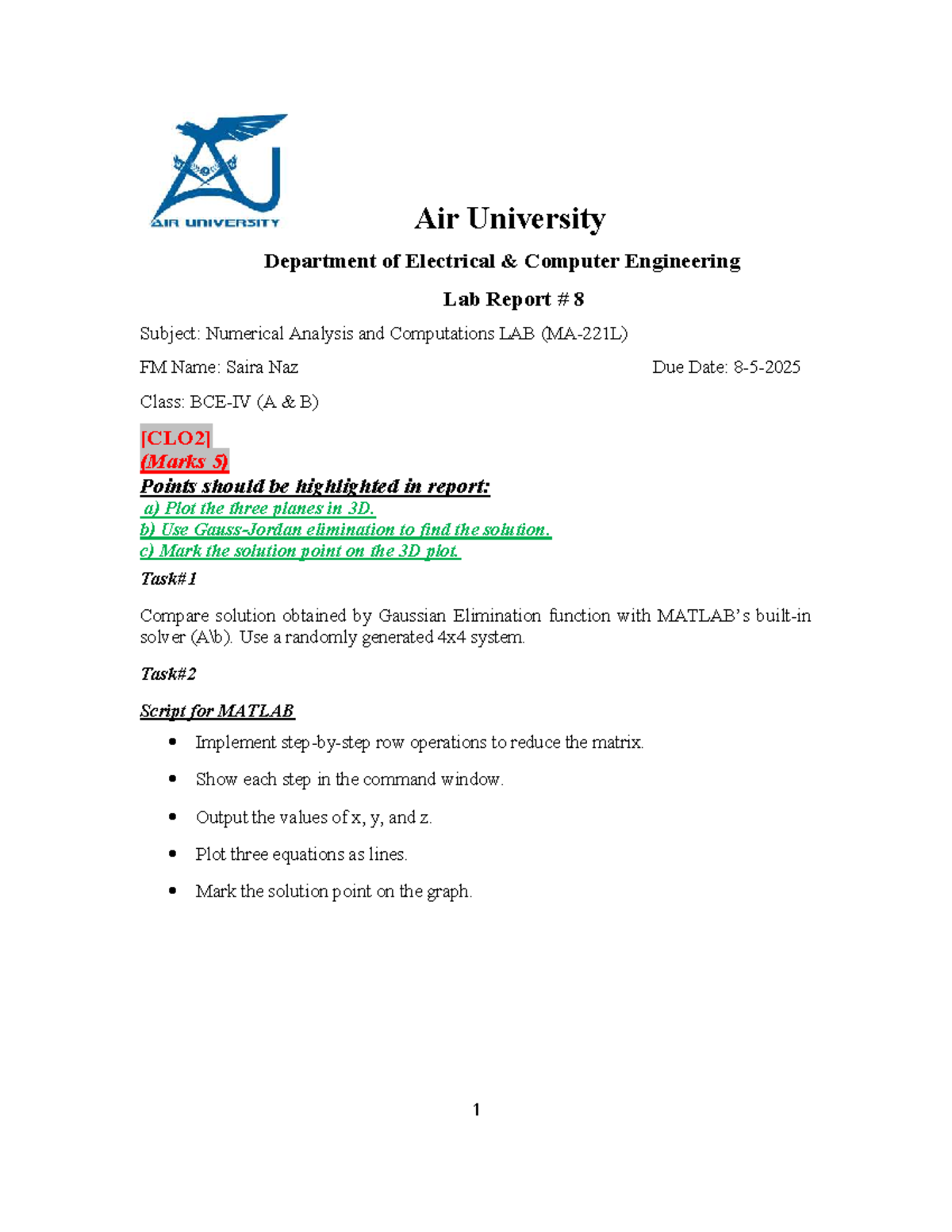 Lab Report 8: Numerical Analysis & Computations (Lab FM) - Studocu