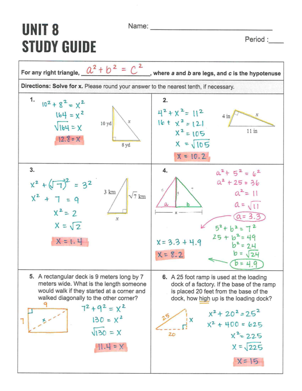 Right Triangles Study Guide: UNIT 8 Review and Problem Solving - Studocu