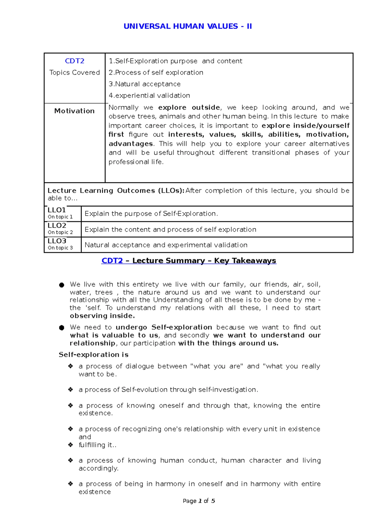 UHV2 - Self-Exploration: natural acceptance and experiential validation ...