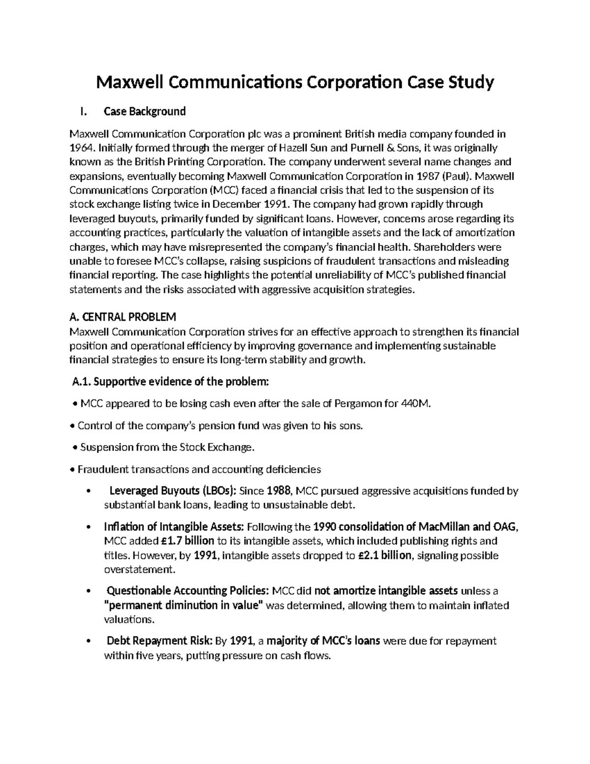 Maxwell Communications Corp Case Study: Financial Crisis Analysis - Studocu