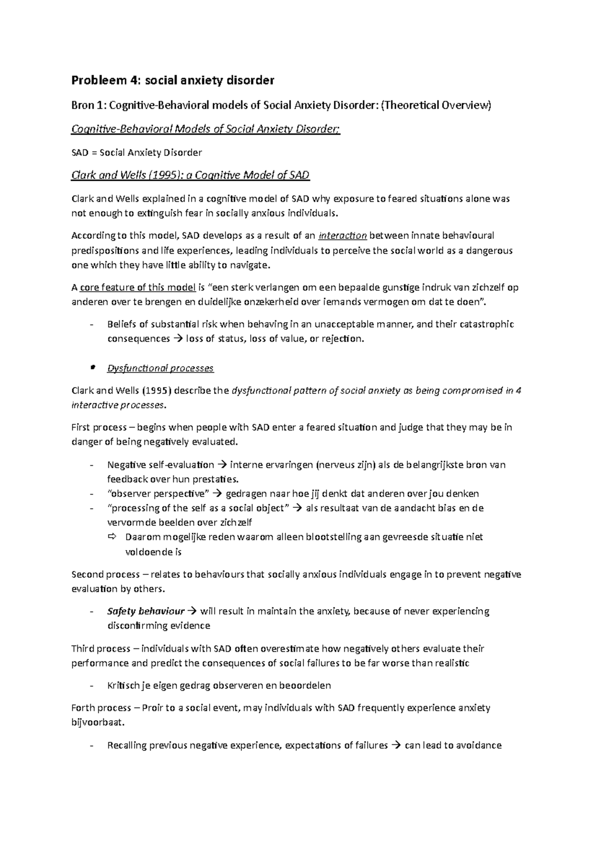 Cognitive-Behavioral Models of Social Anxiety Disorder (SAD) Insights ...