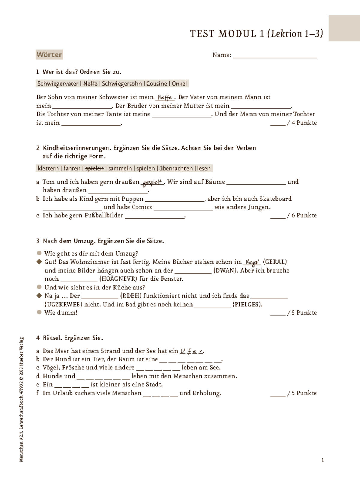 Test Modul 1: Lektionen 1-3 A2 - Sprachübung und Aufgaben - Studocu