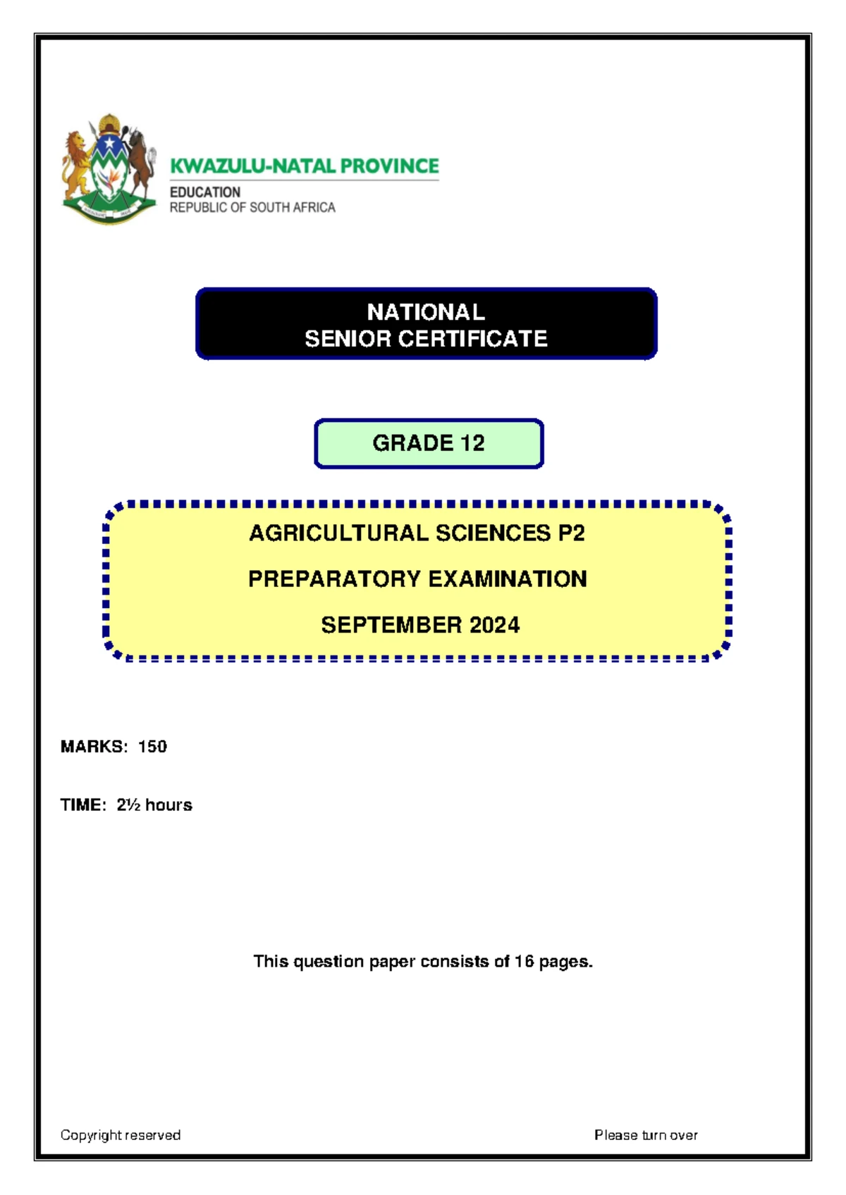 Agricultural Sciences P1 Grade 12 September 2024 Preparatory Exam QP ...