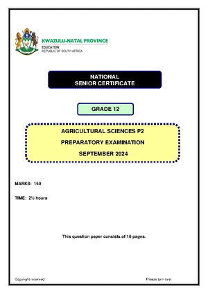 Agricultural Sciences P1 Grade 12 September 2024 Preparatory Exam QP - Studocu