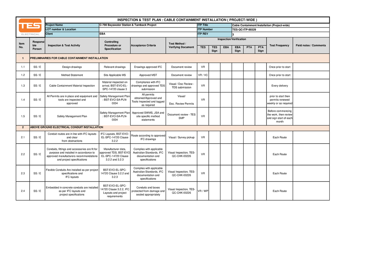 BST EVO EL ITP 00007 - Electrical Engineering - Project Name LOT number ...