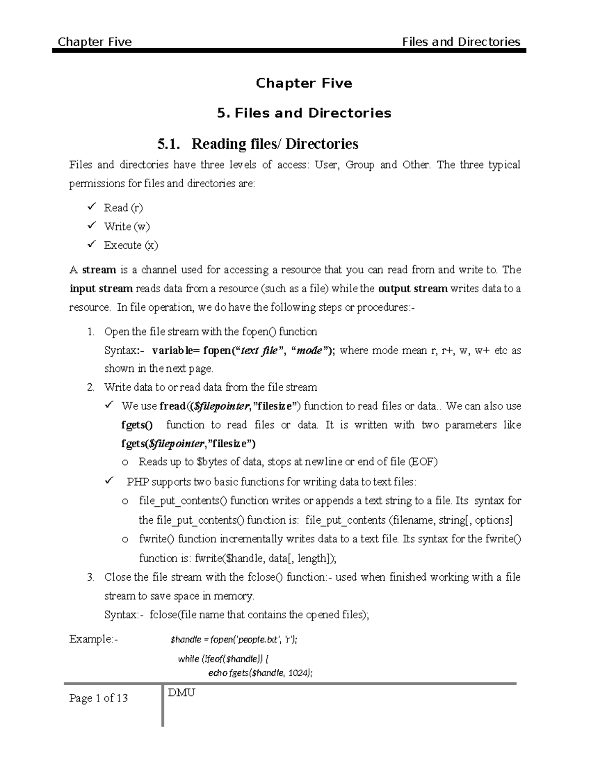 DMU Chapter 5: Understanding Files and Directories in PHP - Studocu