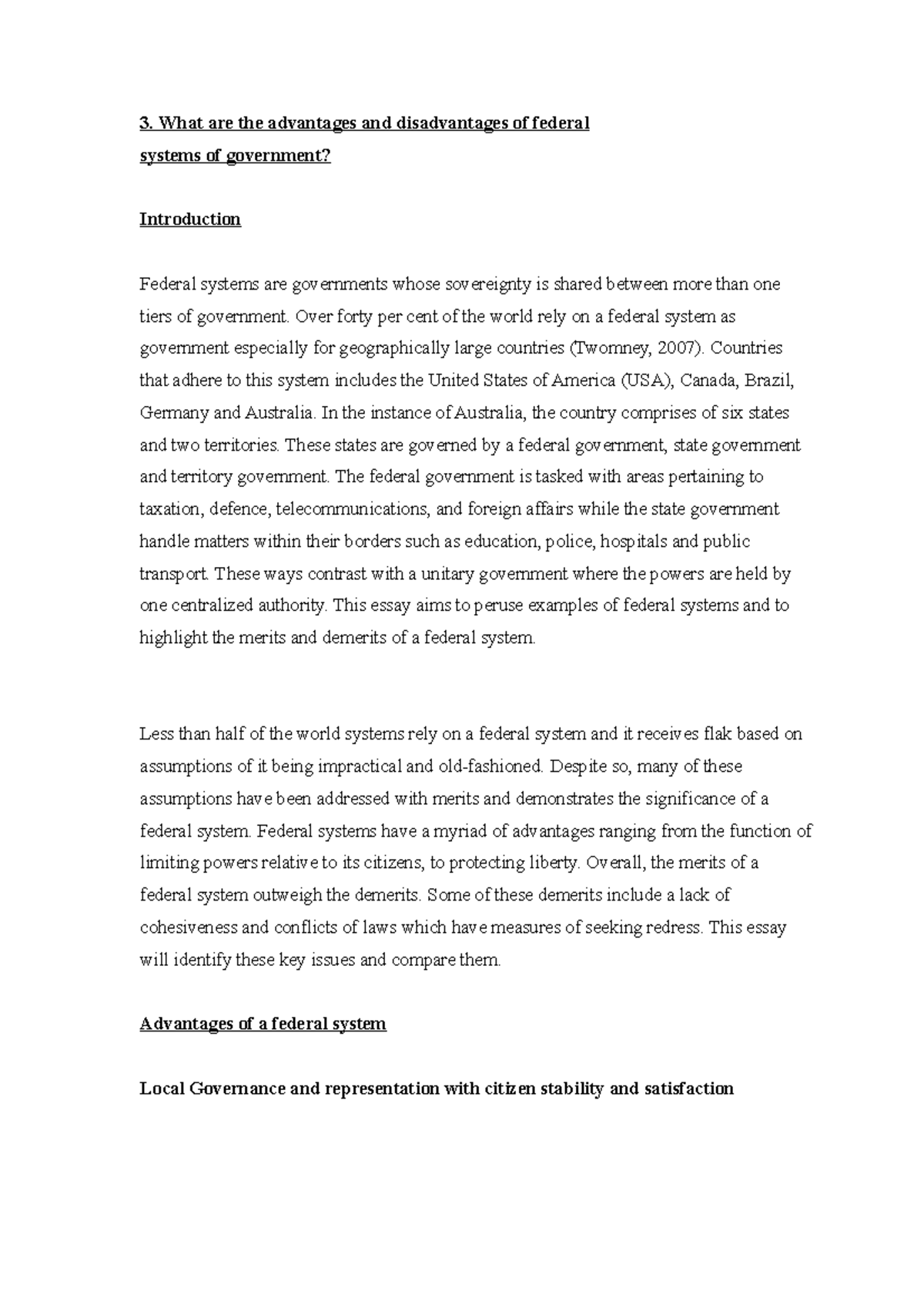 Federalism: Pros and Cons in Governing Structures and Practice - Studocu