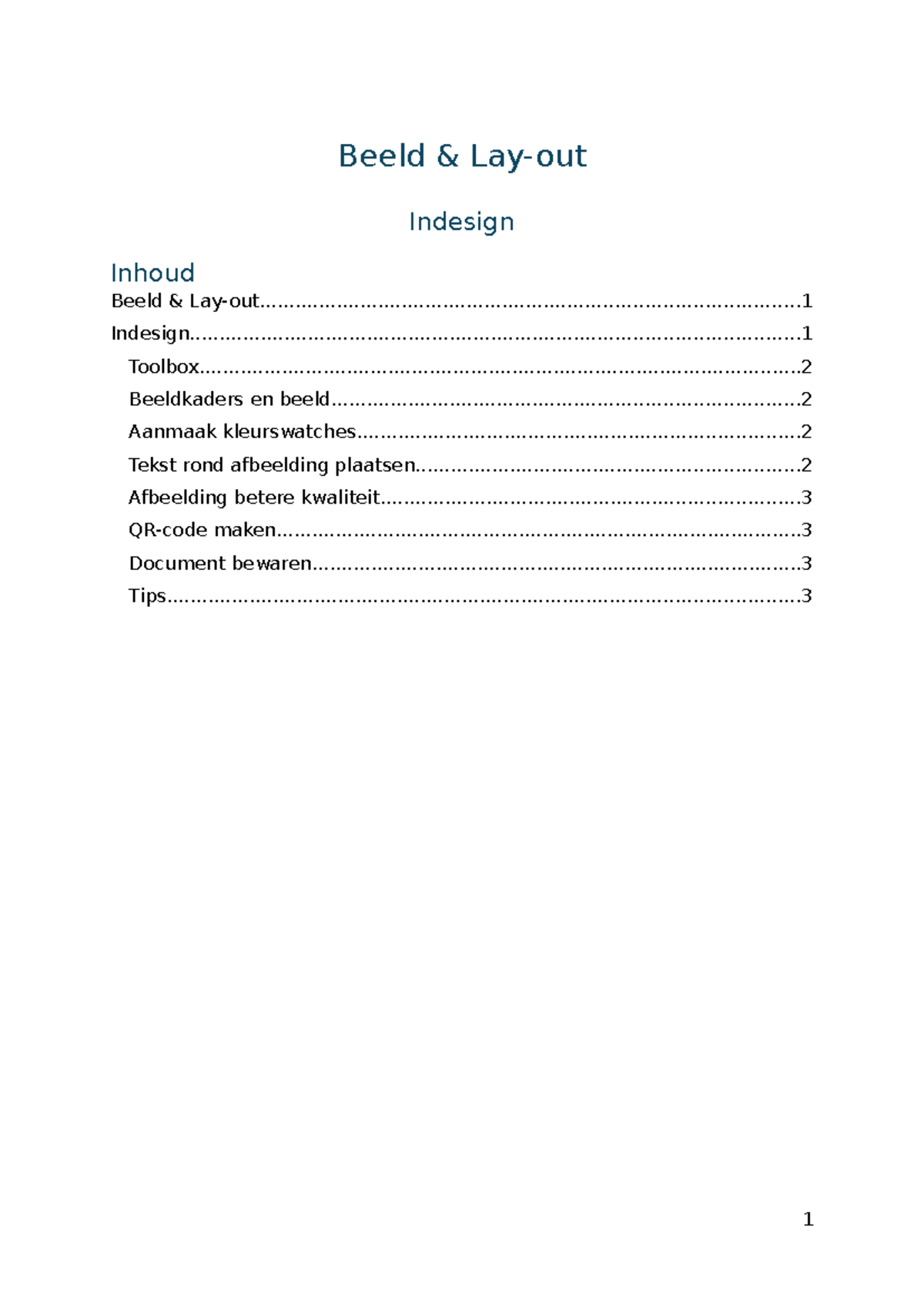 Beeld en Lay-out InDesign: Toolbox en Tips voor Beeldkaders - Studocu