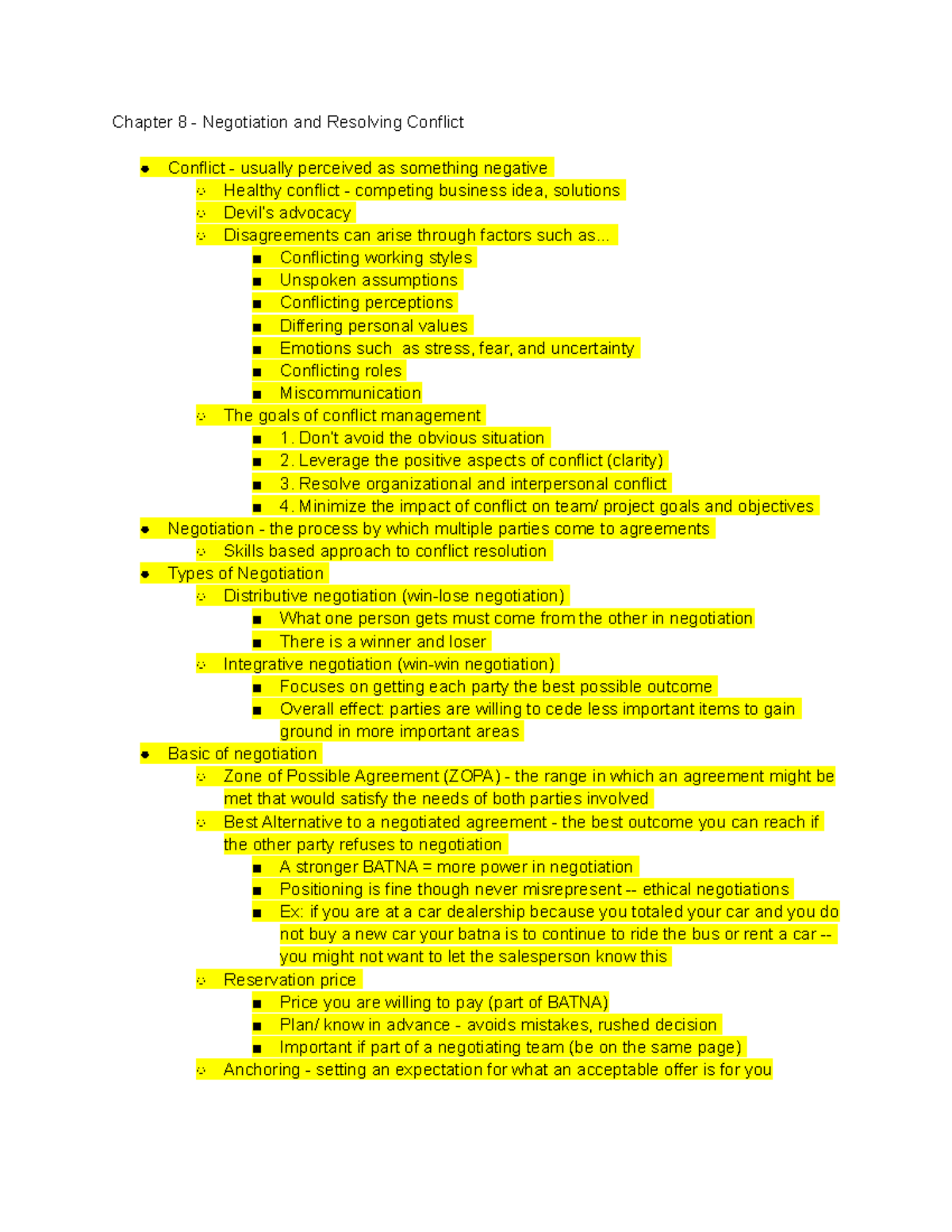 Chapter 8: Conflict Resolution & Negotiation Techniques in Depth - Studocu