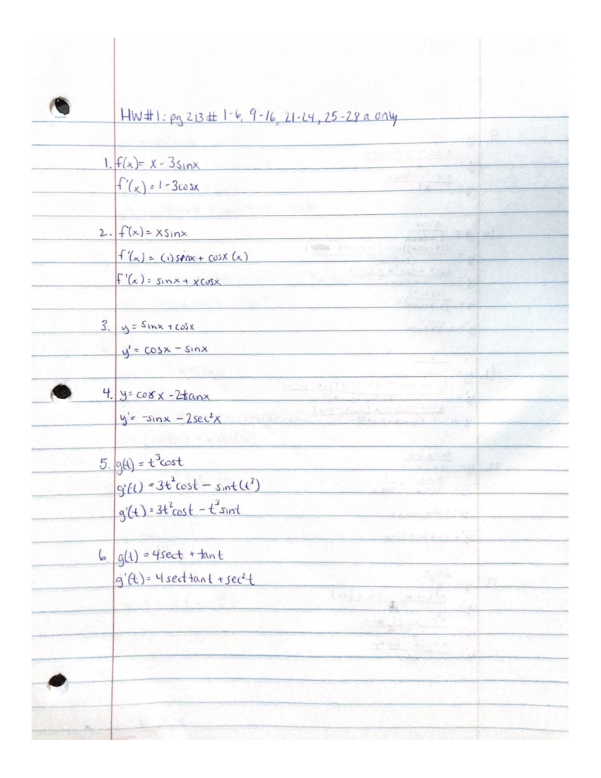 HW#1+Key - notes - HW#1: pg 213 # 1-6 9-16 21-24, 25-28 a only 1. f(x ...
