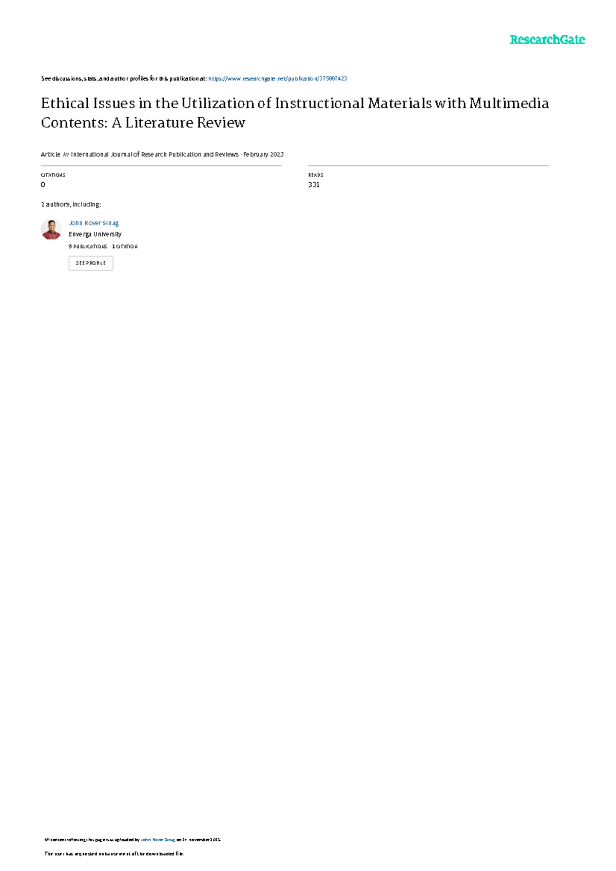 Ethical Issues in the Utilization of Instructional Materials with ...